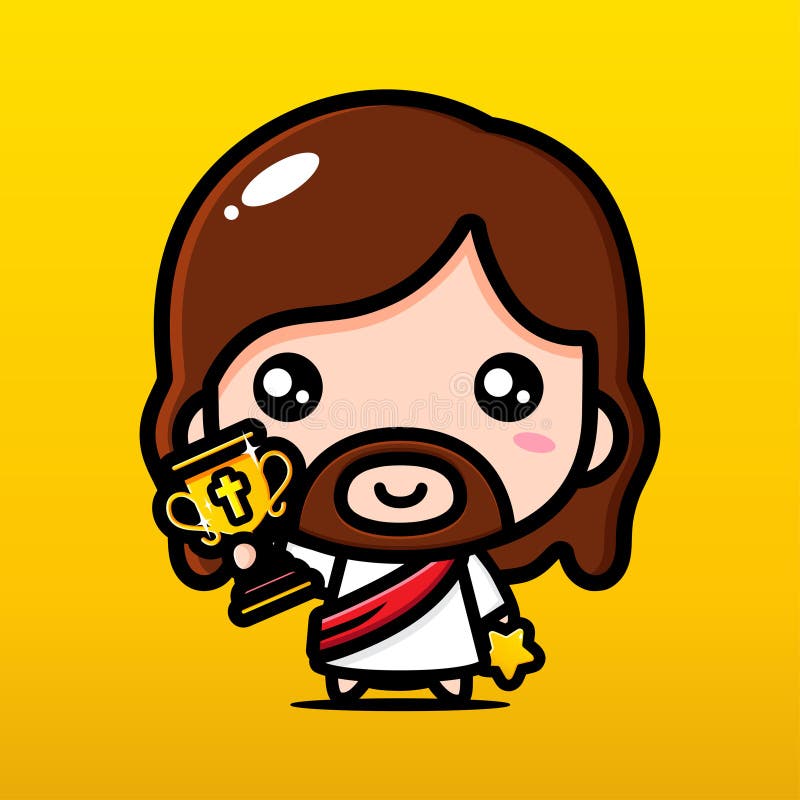 Cute Jesus with Championship Trophy Stock Vector - Illustration of ...
