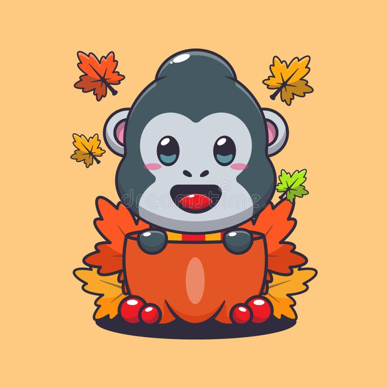 Cute Gorilla in a Pumpkin at Autumn Season. Stock Vector - Illustration ...