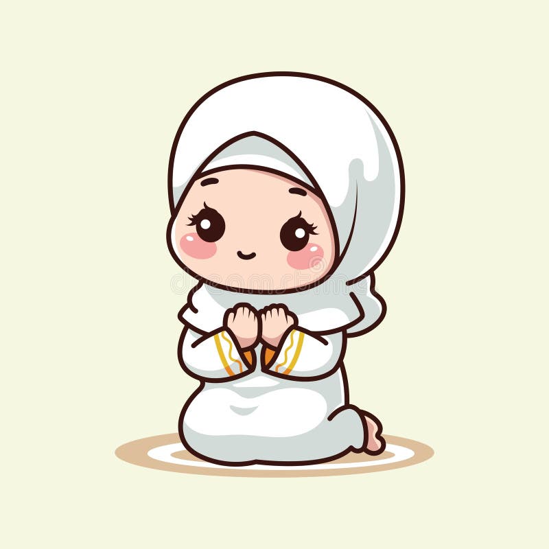 Cute Little Muslim Girl Praying Cartoon Vector Illustration Stock ...