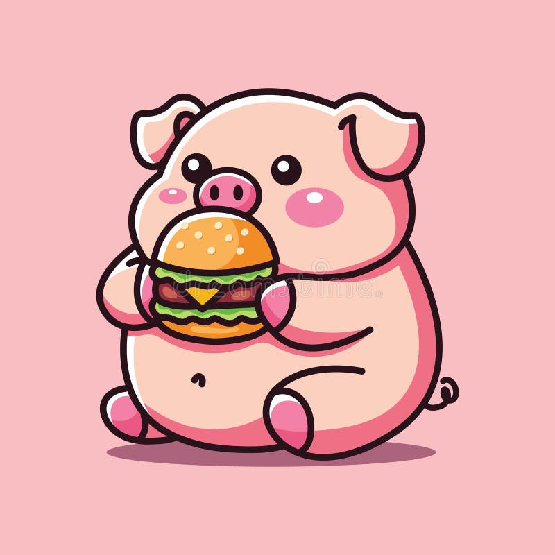 Cute Vector Illustration of Pork and Burger Stock Vector - Illustration ...