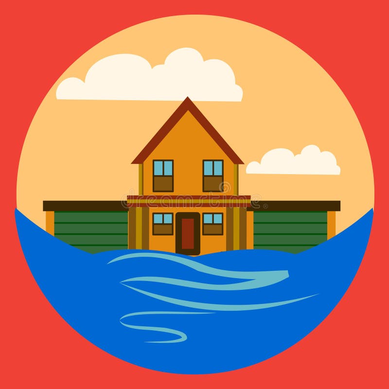 House on the Water. Flat Design. Illustration of a House Standing on ...