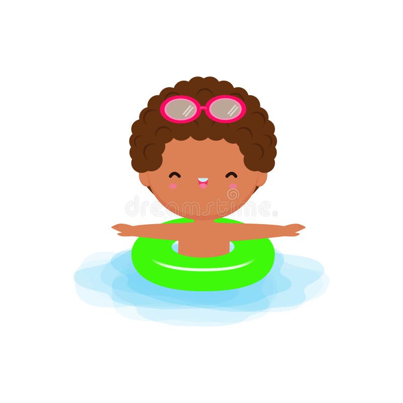 Kid Wearing Float Rings, Cute Kids Cartoon Pool Party Characters, Child ...