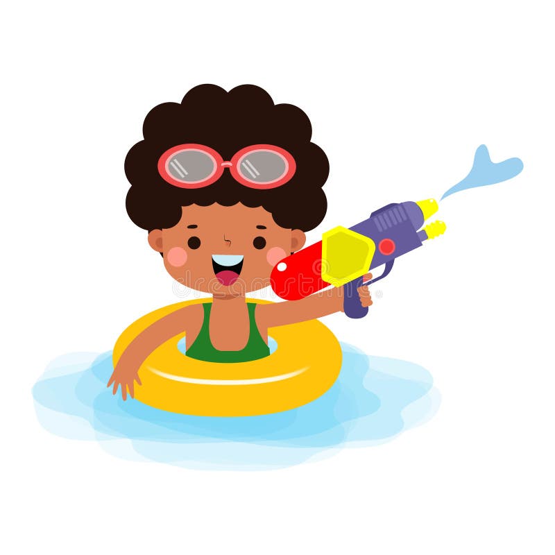 Kid Wearing Float Rings, Cute Kids Cartoon Pool Party Characters, Child ...