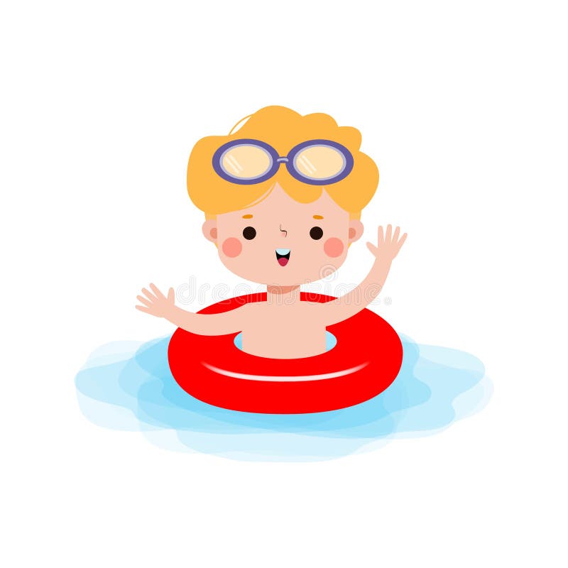 Kid Wearing Float Rings, Cute Kids Cartoon Pool Party Characters, Child ...