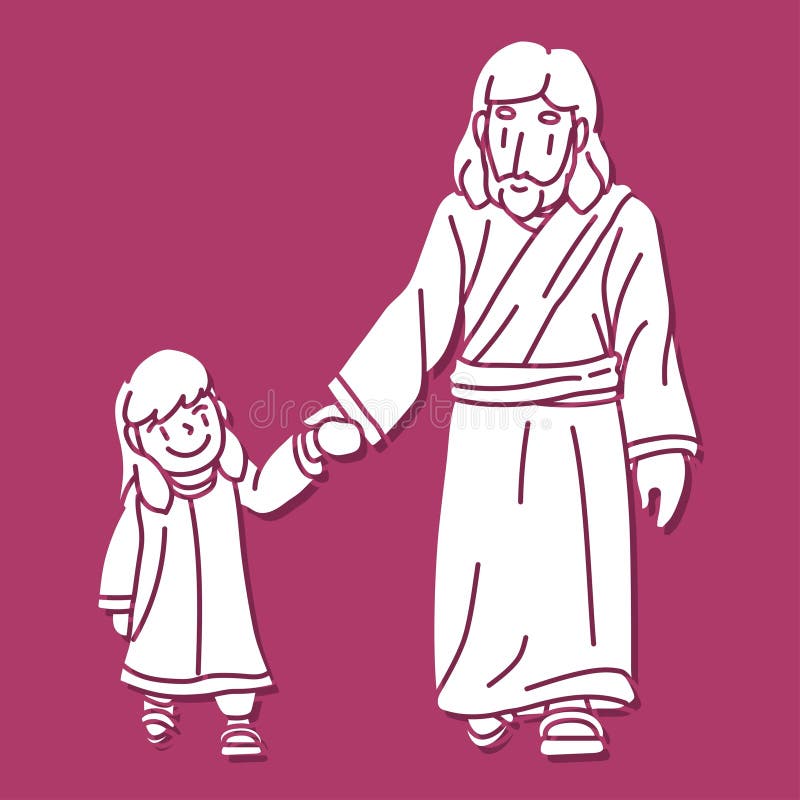 Jesus Walked Holding the Hand of a Little Girl Filled with Warmth Love ...