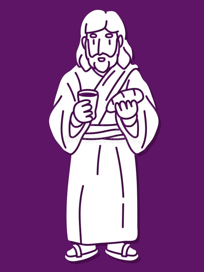Jesus Celebrates Holy Communion with Bread and Wine Cartoon Graphic ...