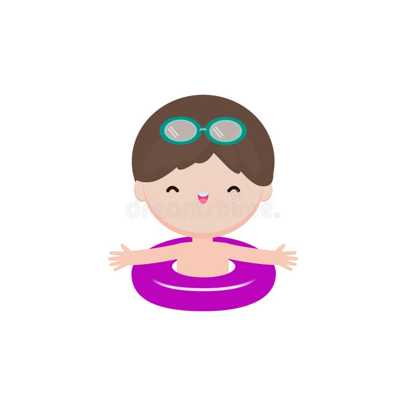 Kid Wearing Float Rings, Cute Kids Cartoon Pool Party Characters, Child ...