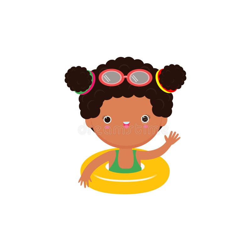 Kid Wearing Float Rings, Cute Kids Cartoon Pool Party Characters, Child ...
