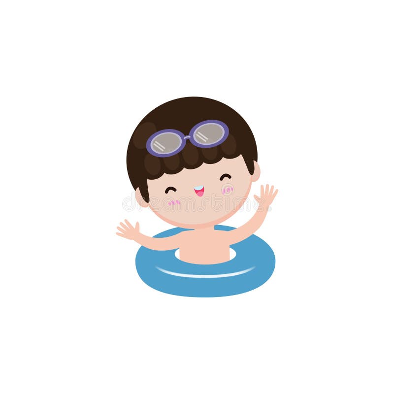 Kid Wearing Float Rings, Cute Kids Cartoon Pool Party Characters, Child ...