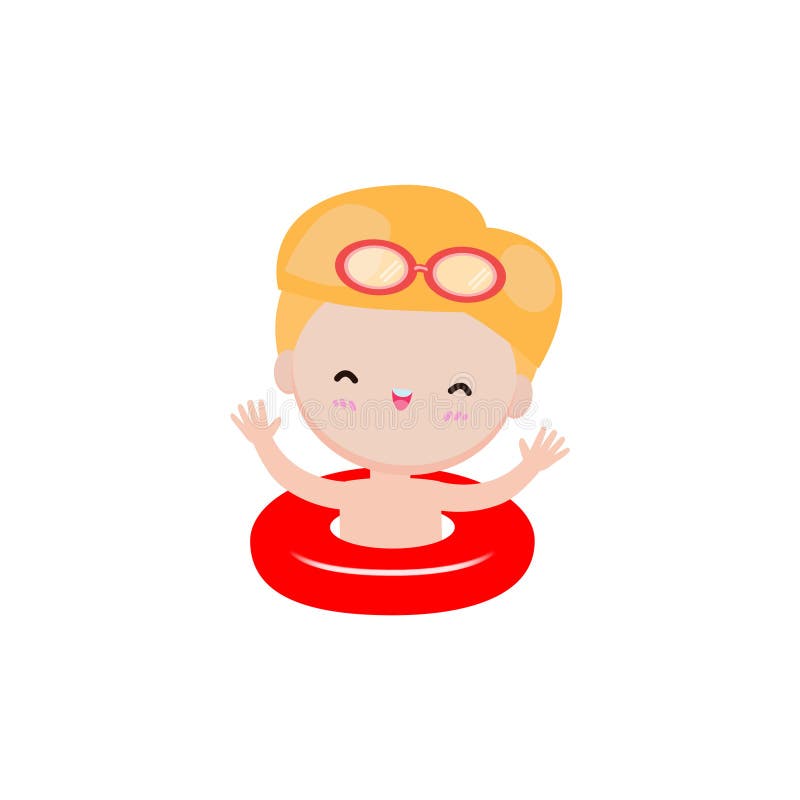 Kid Wearing Float Rings, Cute Kids Cartoon Pool Party Characters, Child ...
