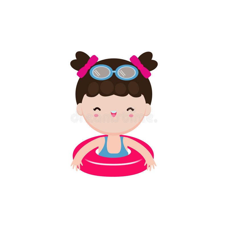 Kid Wearing Float Rings, Cute Kids Cartoon Pool Party Characters, Child ...