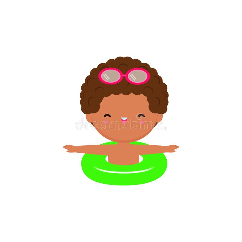 Kid Wearing Float Rings, Cute Kids Cartoon Pool Party Characters, Child ...