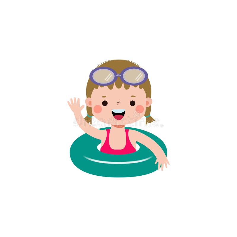 Kid Wearing Float Rings, Cute Kids Cartoon Pool Party Characters, Child ...