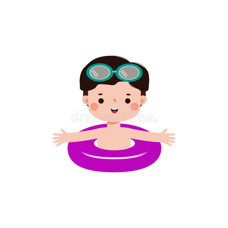 Kid Wearing Float Rings, Cute Kids Cartoon Pool Party Characters, Child ...