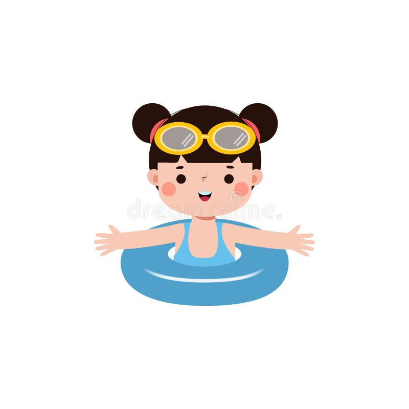 Kid Wearing Float Rings, Cute Kids Cartoon Pool Party Characters, Child ...