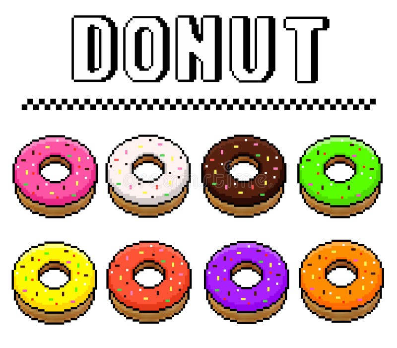 Pixel art donut icon set. stock vector. Illustration of tasty - 316383564