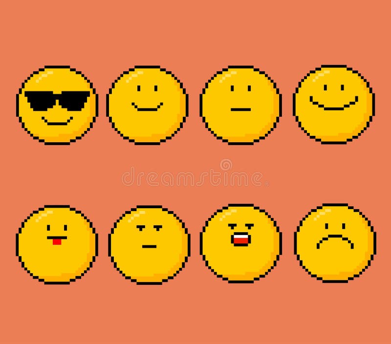 Pixel art emoji icon set. stock vector. Illustration of cute - 316385848