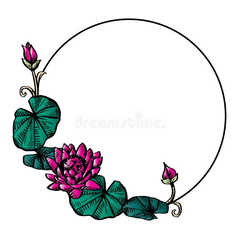 Round Frame with Lotus Flowers. Stock Vector - Illustration of flower ...