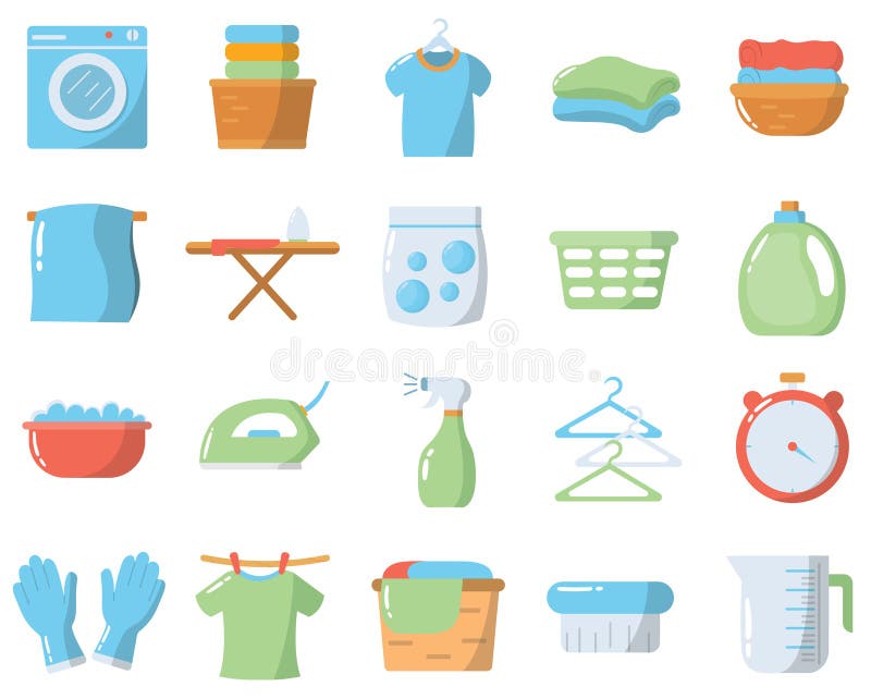 Laundry and Washing Icon Set, Flat Design Elements, Dry Cleaning ...