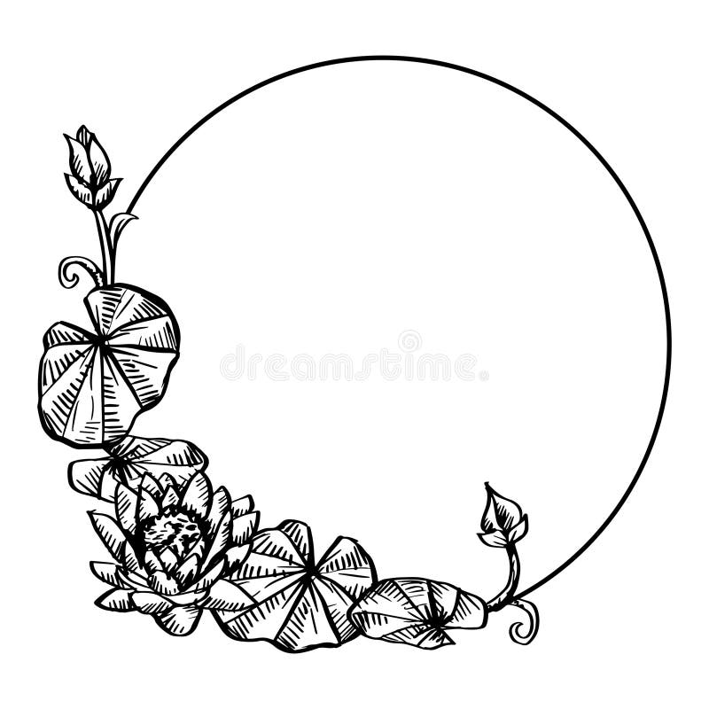 Round Frame with Lotus Flowers. Stock Vector - Illustration of vector ...
