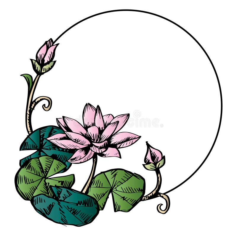 Round Frame with Lotus Flowers. Stock Vector - Illustration of design ...