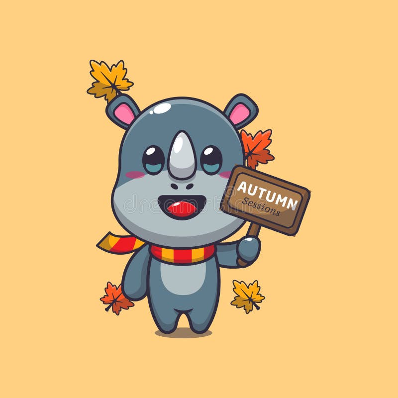 Cute Rhino with Autumn Sign Board. Stock Vector - Illustration of cute ...