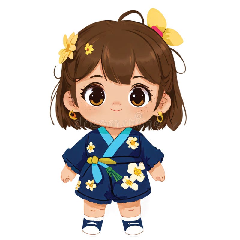 Printable Japanese Girl Cute Chibi Style Stickers Stock Illustration ...