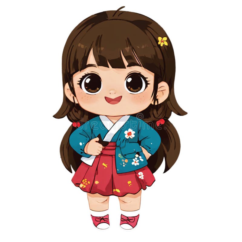 Japanese Girl Cute Chibi Style Printable Stickers Stock Illustration ...