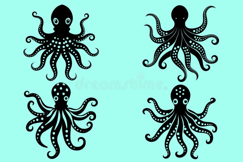 Four Octopus Vector Illustration Icons Stock Vector - Illustration of ...