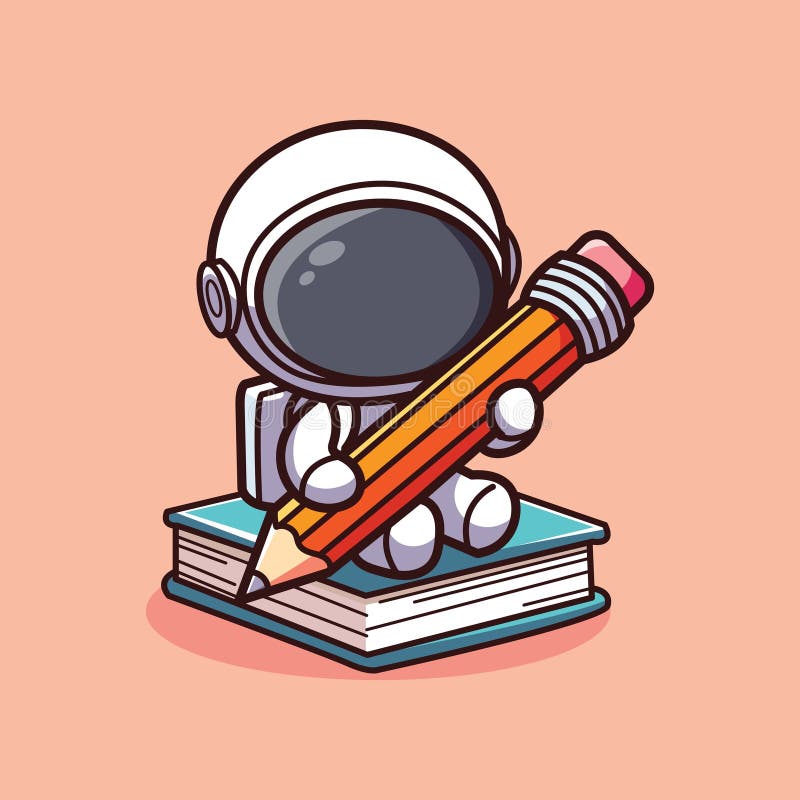 Astronaut with Pencil and Books. Vector Illustration in Cartoon Style ...