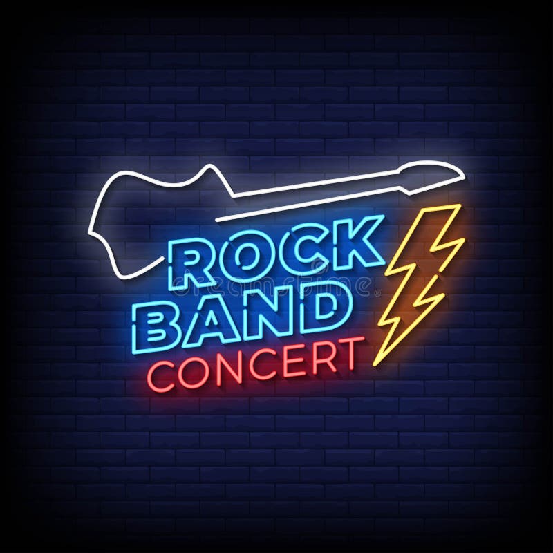 Rock Band Concert Neon Sign on Brick Wall Background Stock Vector ...
