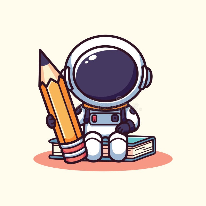 Astronaut with Pencil and Books. Vector Illustration in Cartoon Style ...