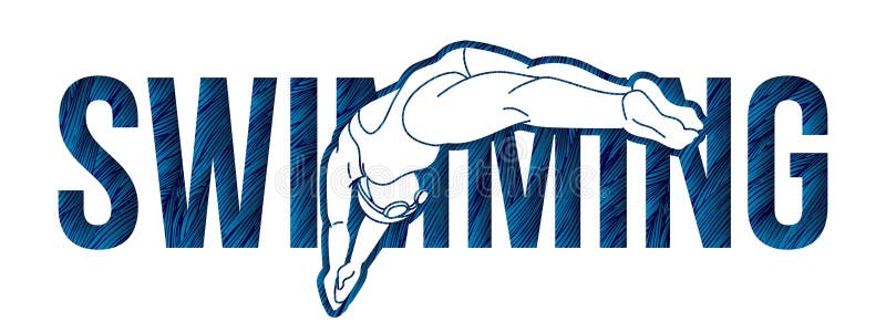 Female Swimming Text with Swimmer Action Cartoon Sport Graphic Stock ...