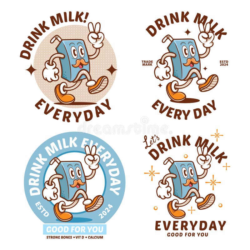 Milk Box Retro Mascot Character Stock Vector - Illustration of vintage ...