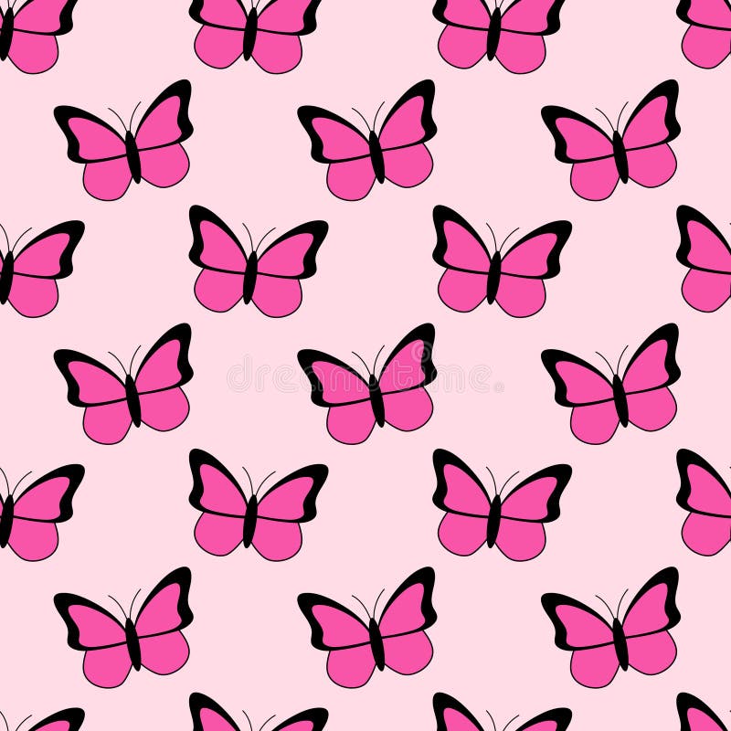 Pink Emo Seamless Pattern with Butterflies. Y2k. Black and Pink. Retro ...