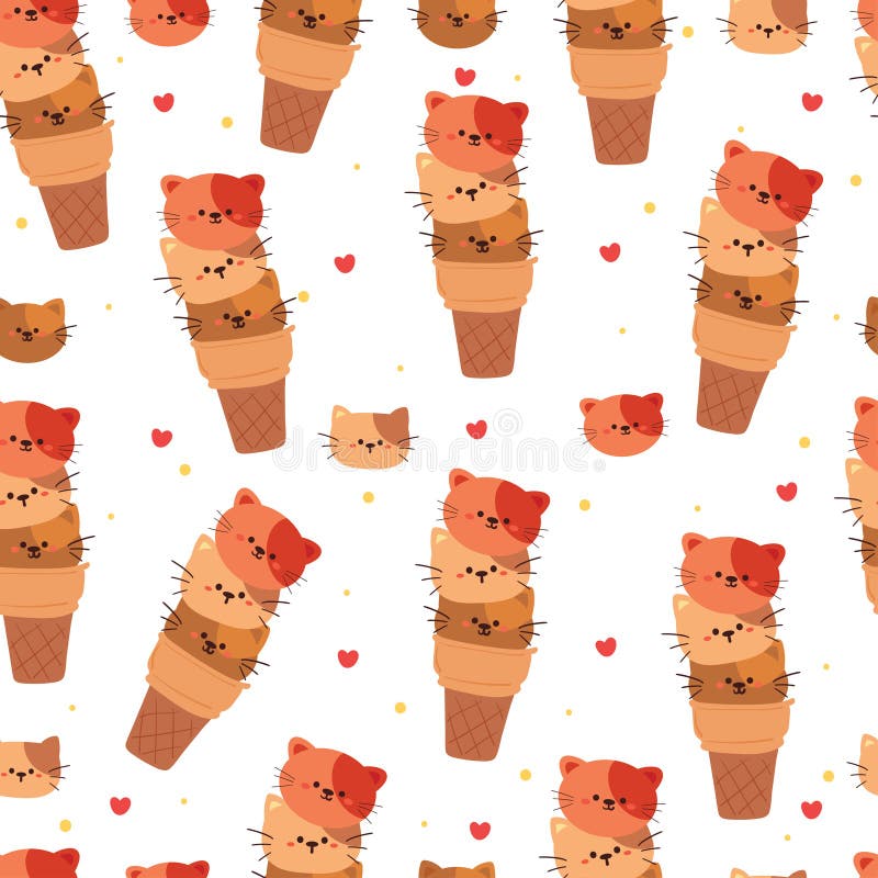 Seamless Pattern Cartoon Cat Ice Cream Stock Vector - Illustration of ...