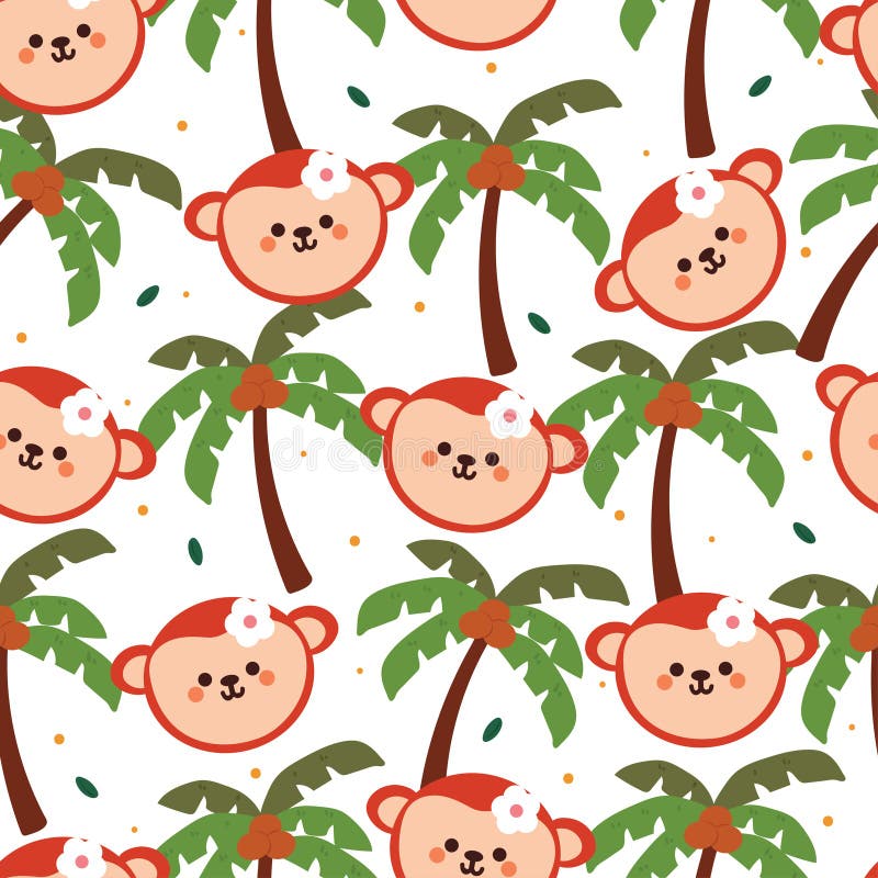 Seamless Pattern Cartoon Monkey and Coconut Tree Stock Vector ...
