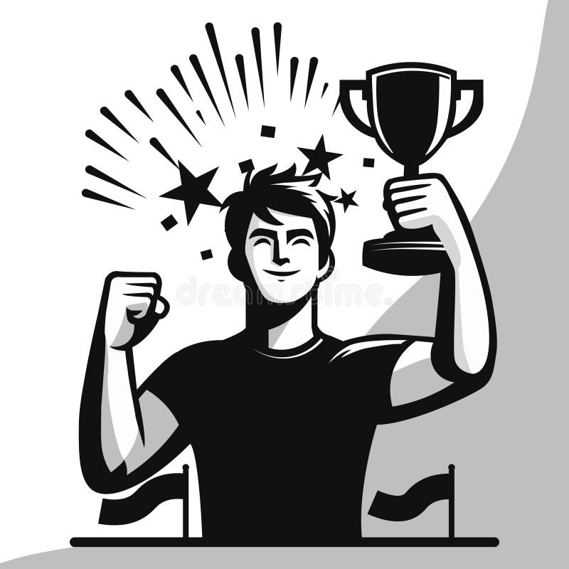 A Man Holding A Championship Trophy Stock Vector Illustration Of