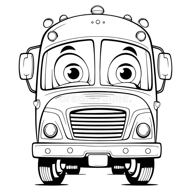 Cartoon School Bus Simple Outline Style. Auto, View, Sport, Transport ...