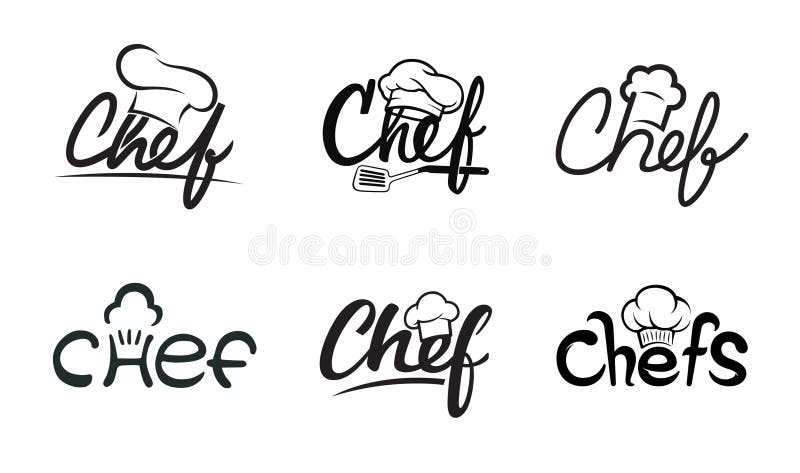 Creative Chef Typography Hat Text Collection Set Logo Stock Vector ...