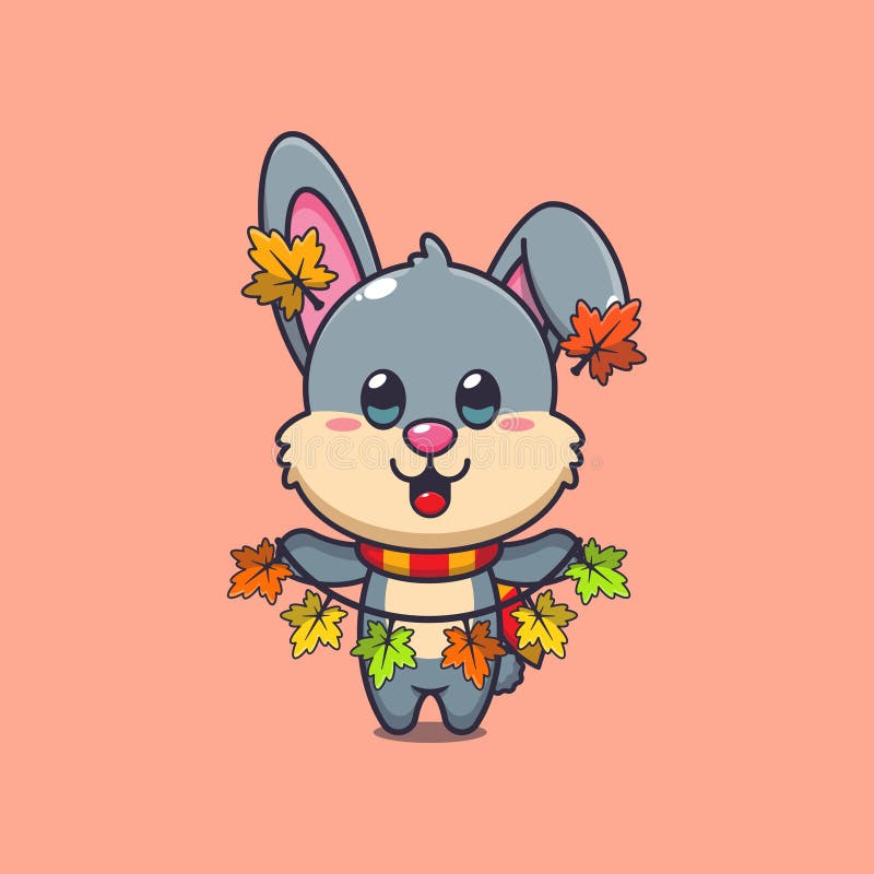 Cute Rabbit with Autumn Leaf Decoration. Stock Vector - Illustration of ...