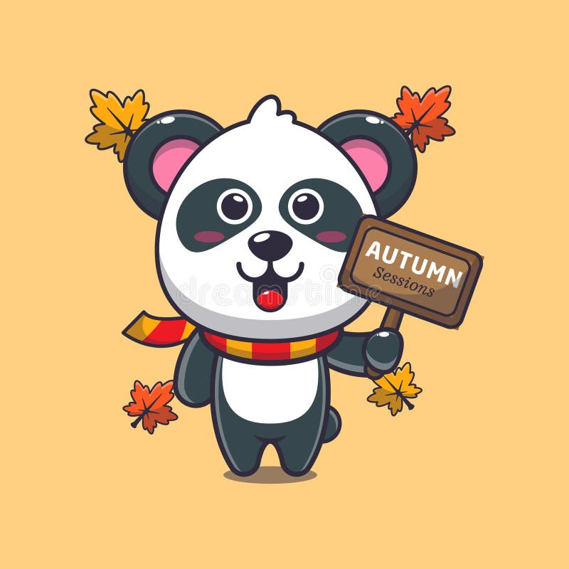 Cute Panda with Autumn Sign Board. Stock Vector - Illustration of ...