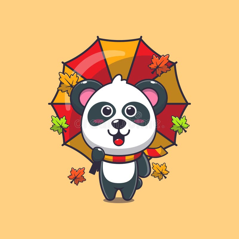 Cute Panda with Umbrella at Autumn Season Stock Vector - Illustration ...
