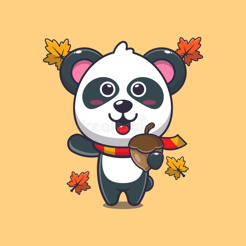 Cute Red Panda with Acorns at Autumn Season Stock Vector - Illustration ...