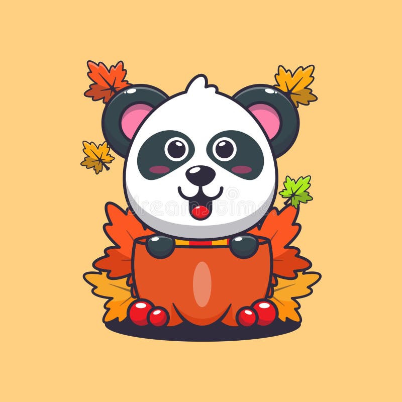 Cute Panda in a Pumpkin at Autumn Season. Stock Vector - Illustration ...
