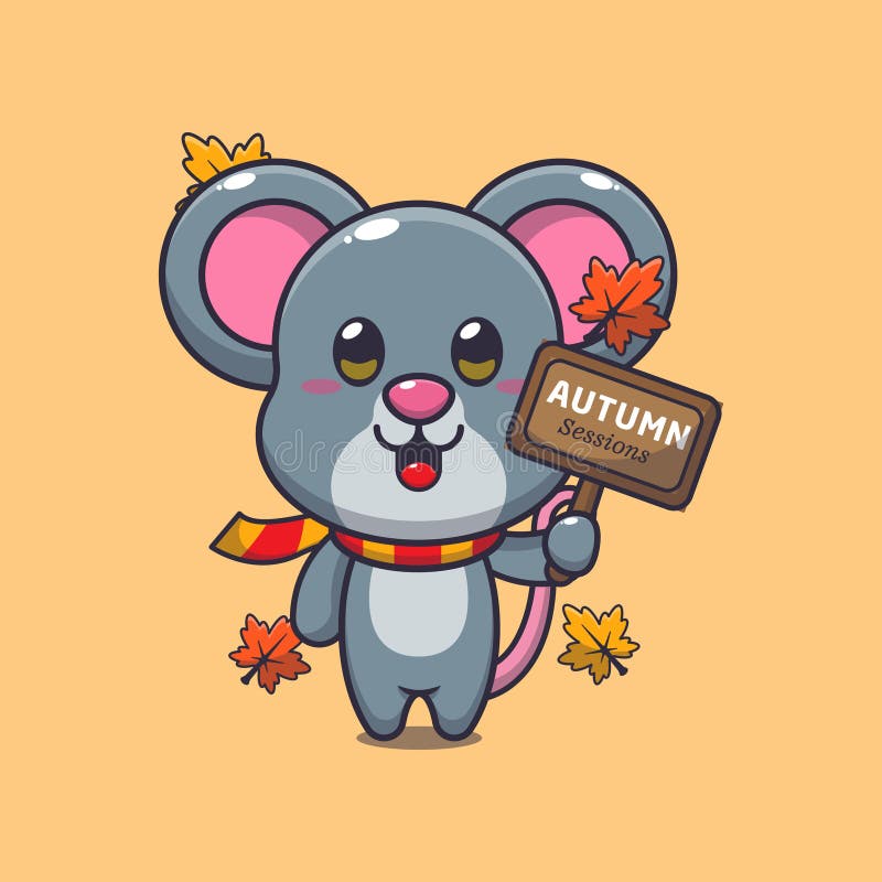 Cute Mouse with Autumn Sign Board. Stock Vector - Illustration of icon ...