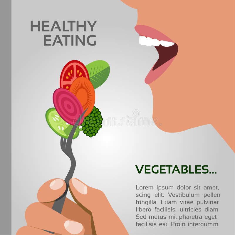 Vector Illustration of a Woman Eating Raw Vegetables Stock Illustration ...