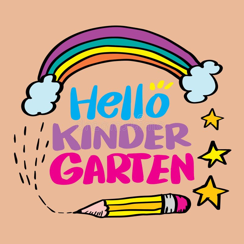 Hello Kindergarten. Hand Drawn Lettering Stock Vector - Illustration of ...