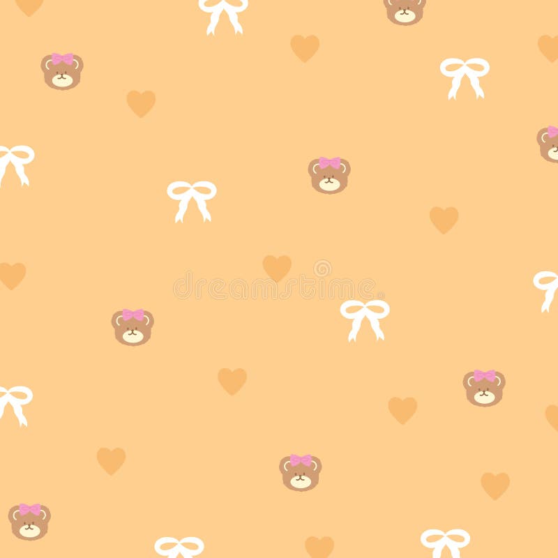 Illustration of Teddy Bear, Ribbon, Heart on a Pastel Orange Background ...