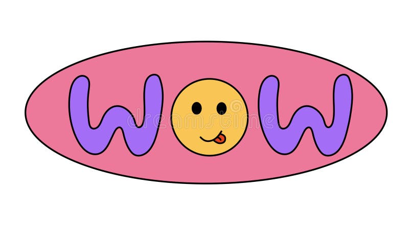 Trendy Retro Sticker Cartoon Shape. Funny Quote Sign Patch Pink WOW ...